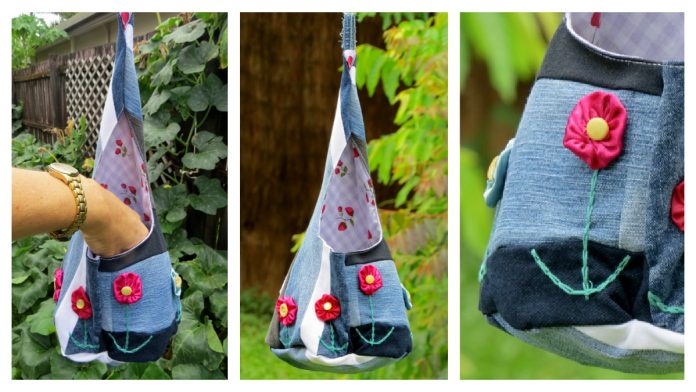 Upcycled Flower Jean Peg Bag Free Sewing Pattern | Fabric Art DIY