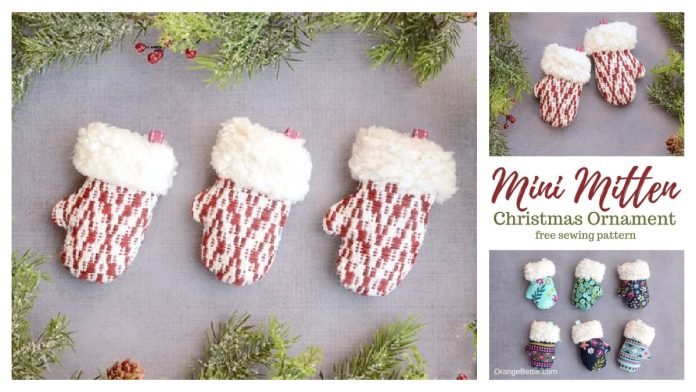 Mini Mitten Christmas Ornament Free Sewing Pattern | Fabric Art DIY