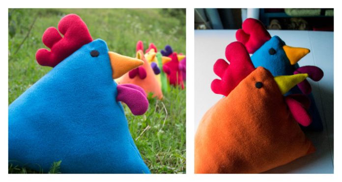 Rainbow Blue Chicken Pillow Free Sewing Tutorial | Fabric Art DIY