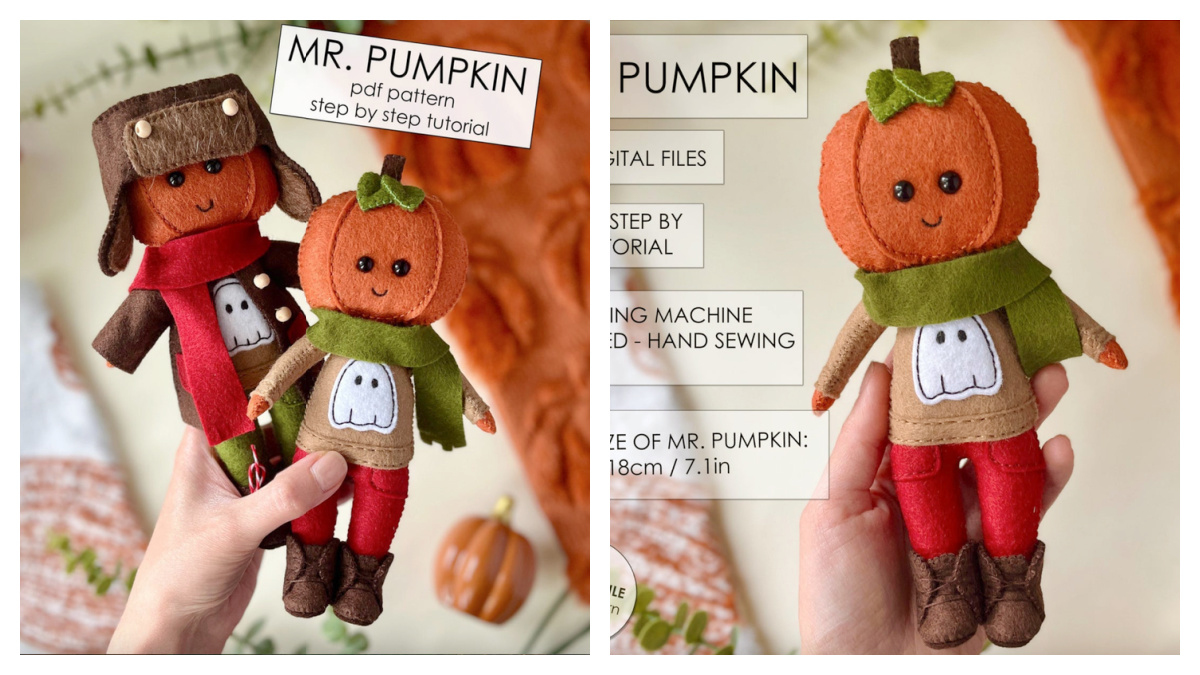 Pumpkin Felt Doll Sewing Pattern | Fabric Art DIY