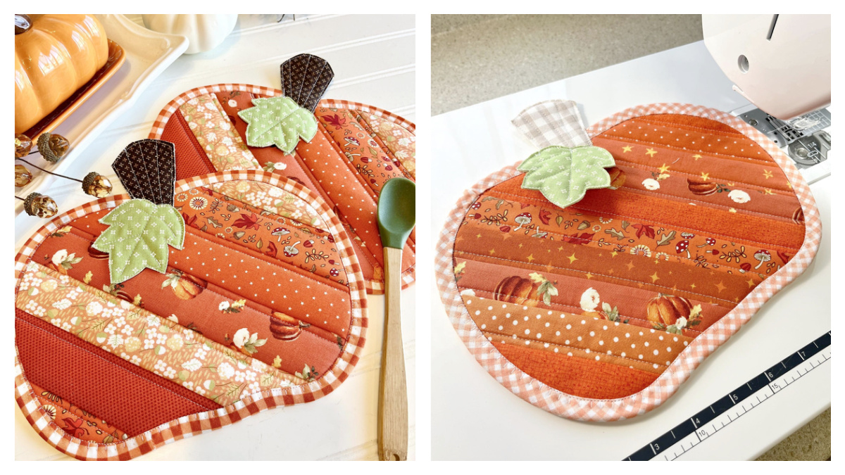 Quilted Scrappy Pumpkin Pot Holder Sewing Pattern | Fabric Art DIY
