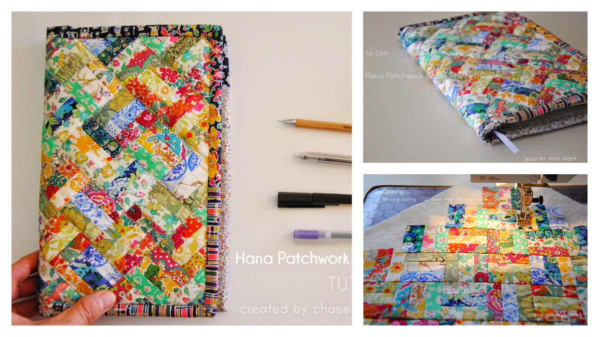 Hana Patchwork Book Planner Cover Free Sewing Pattern | Fabric Art DIY