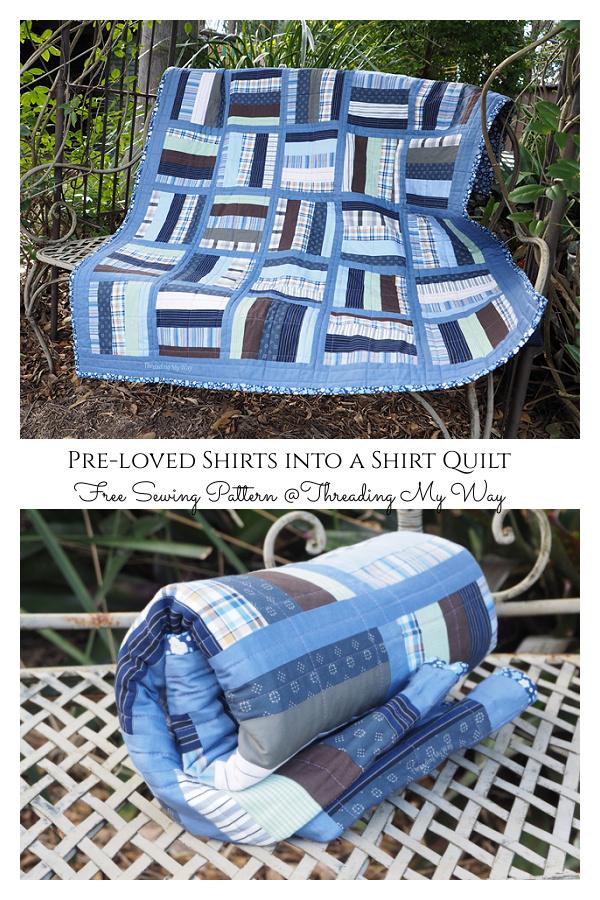 Repurposed Shirt Quilt Free Sewing Pattern | Fabric Art DIY