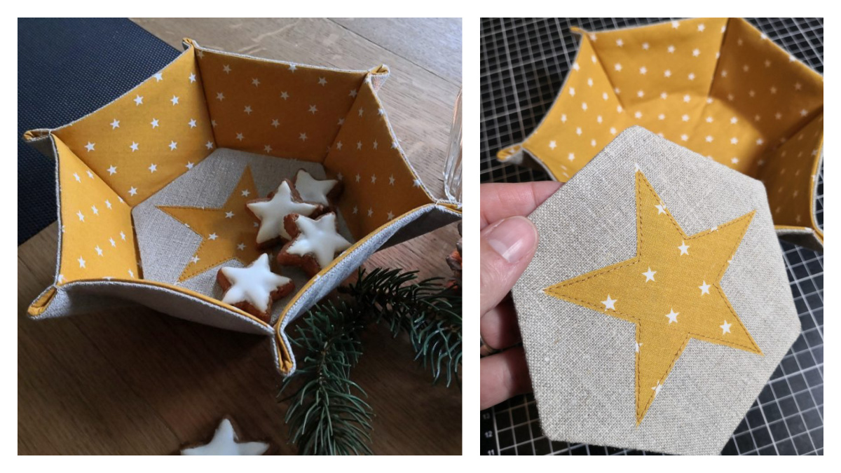 Festive Hexagon Basket Free Sewing Pattern | Fabric Art DIY